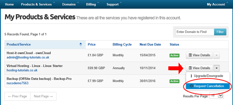 Host-it Tutorials > Client Portal Tutorials > Cancel a Service/ Product